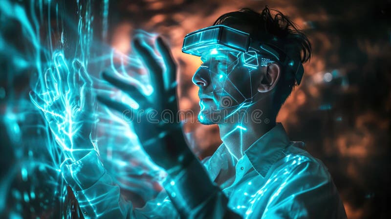 A Man and a Hologram of a Man Stock Illustration - Illustration of blue ...