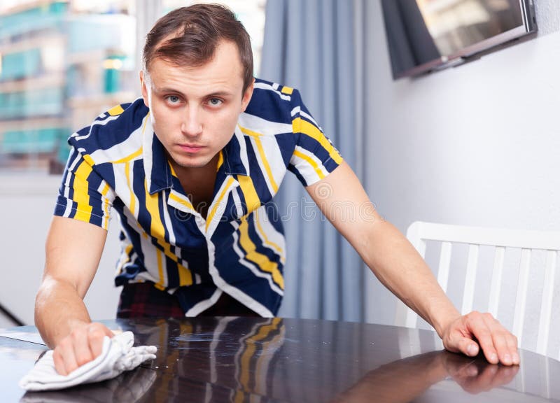 Man in home stock image. Image of detergent, table, dirt - 224076807