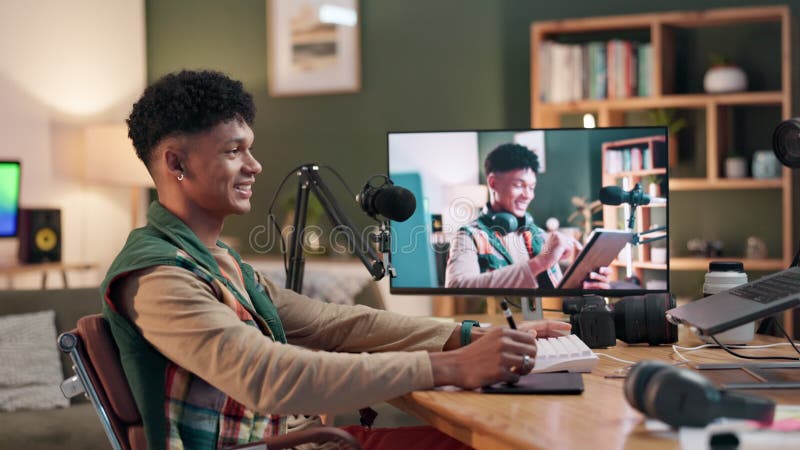 Man, Home and Computer for Editing Content Creation, Post Production ...