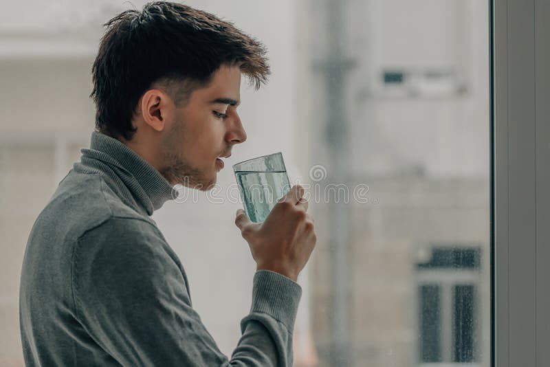 Man at Home Drinking a Glass of Water Stock Image - Image of home ...
