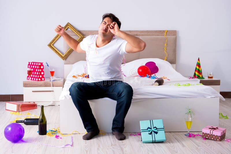The Man at Home after Heavy Partying Stock Photo - Image of holiday ...