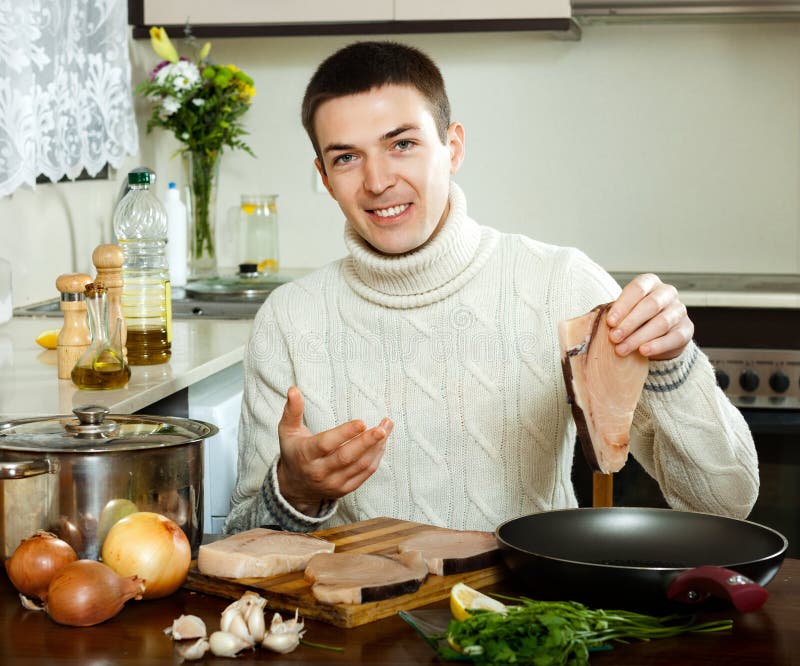 Man at home kitchen stock image. Image of food, kitchen - 37004351
