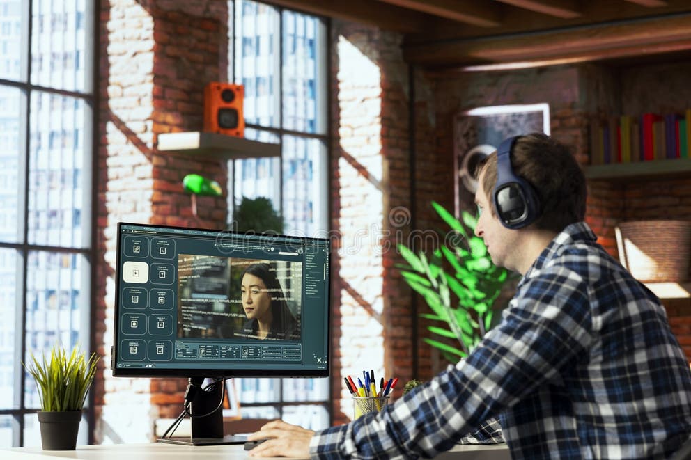 Man in Home Office Using Generative AI GPT with Image Understanding ...