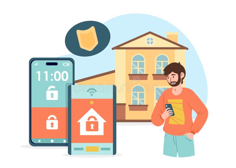 Man with Home Protection Vector Concept Stock Illustration ...