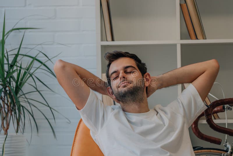 Man at home relaxed stock photo. Image of dream, relaxed - 262290842