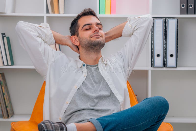 Man at home resting stock image. Image of relaxing, model - 239550191