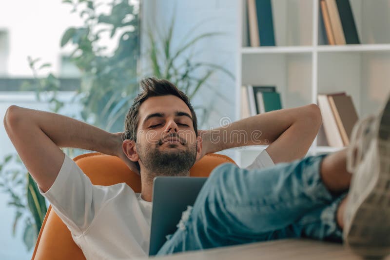 Man at Home Sleeping Relaxed Stock Image - Image of home, leisure ...