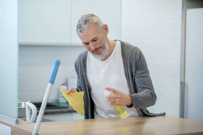 Man in Homewear Doing Housework and Looking Busy Stock Image - Image of ...