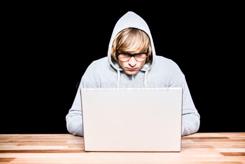 Man in Hood Jacket Hacking a Laptop Stock Image - Image of hood ...