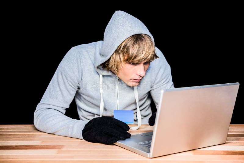 Man in Hood Jacket Hacking a Laptop Stock Image - Image of notebook ...