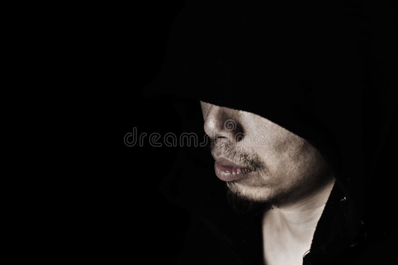 Man in Hood with Lower Head Stock Image - Image of danger, person: 87639885