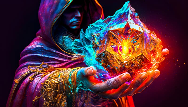 Man in Hooded Robe Holding Glowing Orb. Generative AI Stock ...