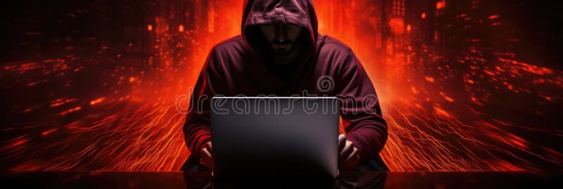 A Man in a Hooded Sweatshirt Using a Laptop Computer Stock Illustration ...