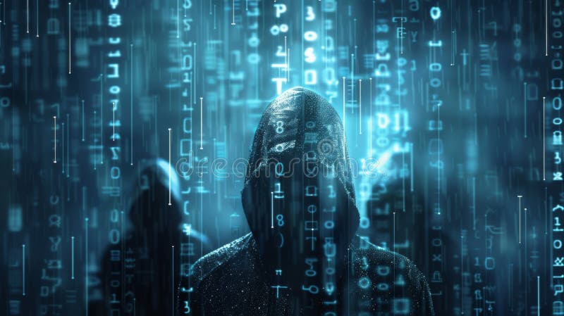 Man In Hoodie Standing In Front Of Binary Code Stock Image Image Of Monitor Digital 318095789
