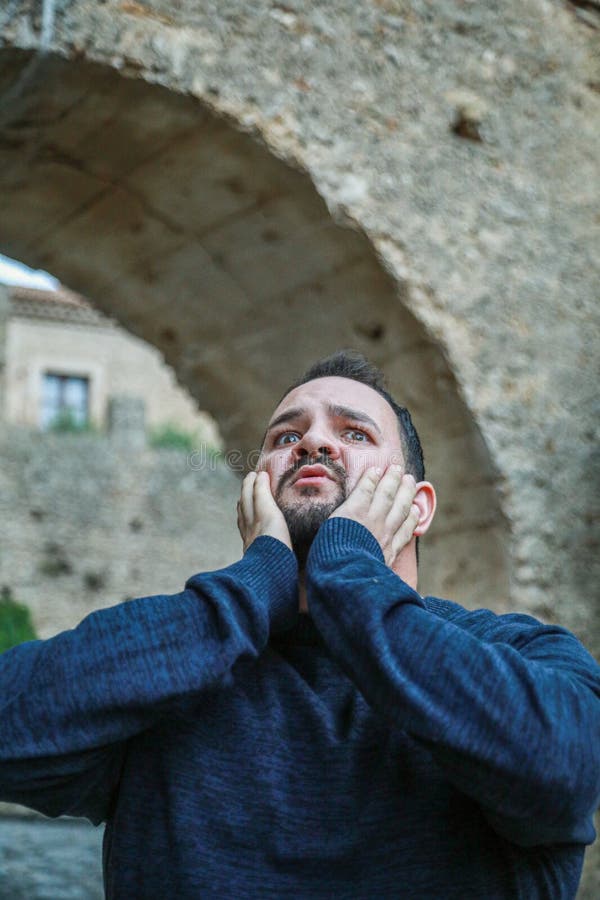 Man Hoping in Light from the Sky Stock Image - Image of contemplative ...