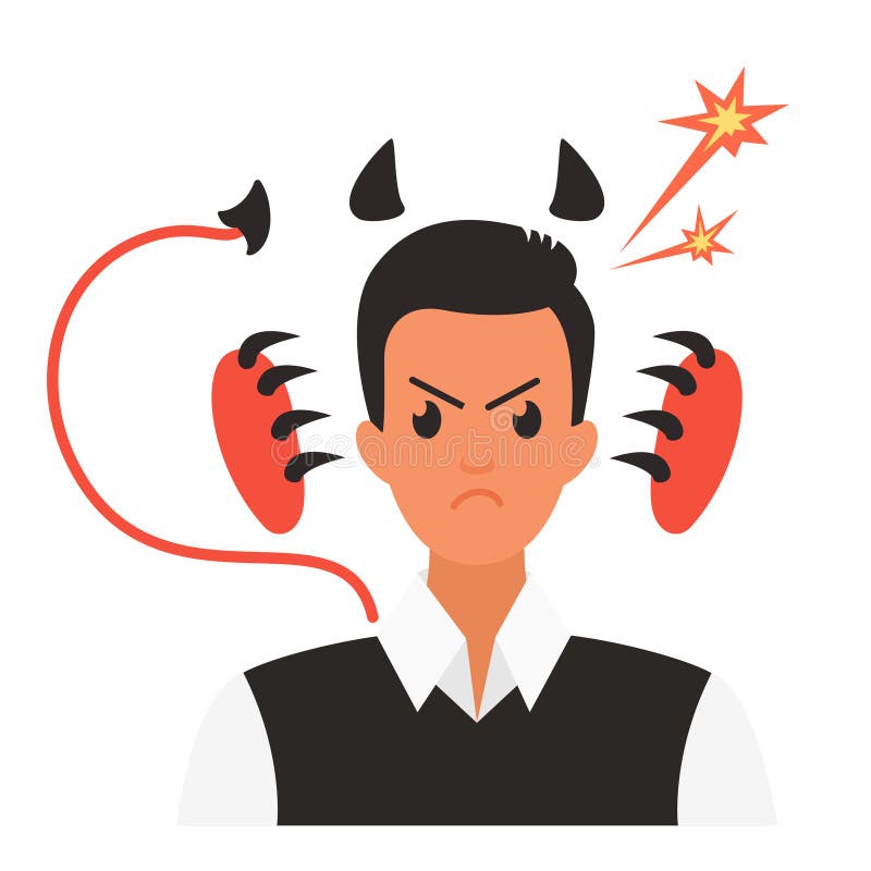 Man with Horns and Devils Tail Feeling Anger and Rage, Hate Emotion ...