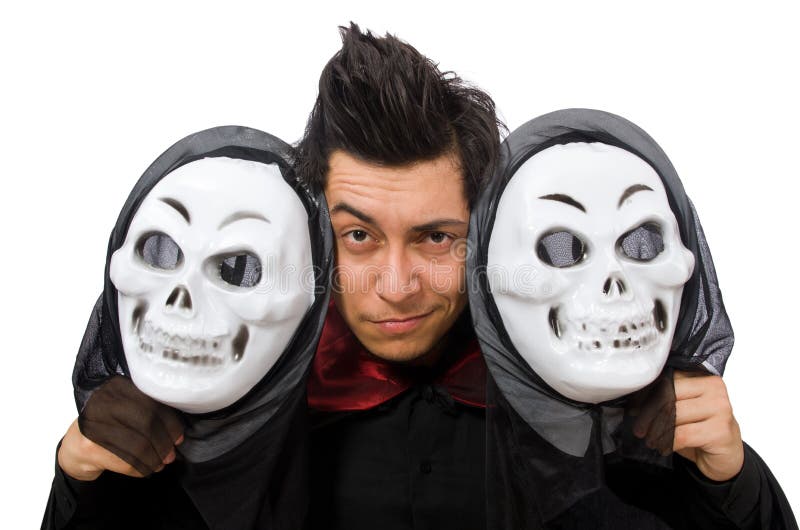 Man in Horror Costume with Mask Isolated on White Stock Image - Image ...