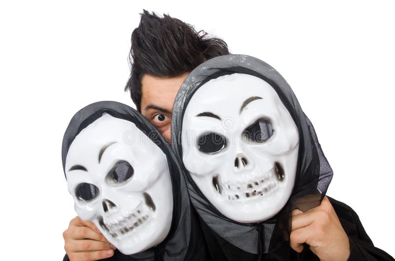 Man in Horror Costume with Mask Isolated on White Stock Image - Image ...
