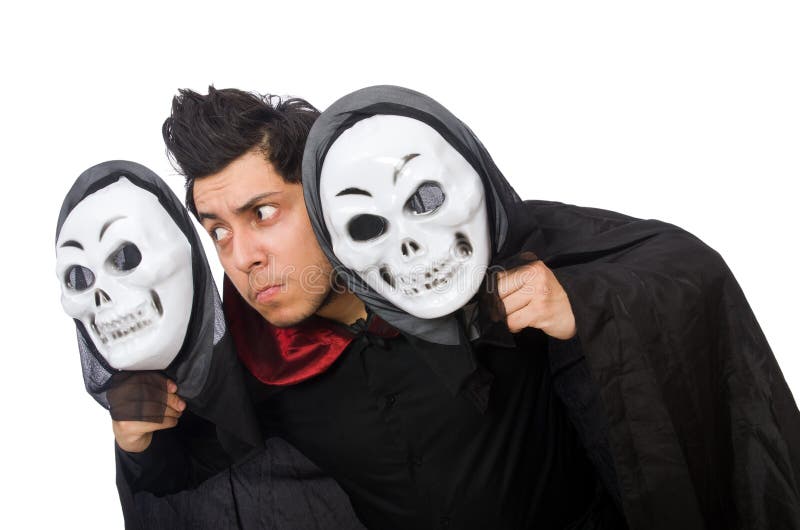 Man in Horror Costume with Mask Isolated on White Stock Image - Image ...