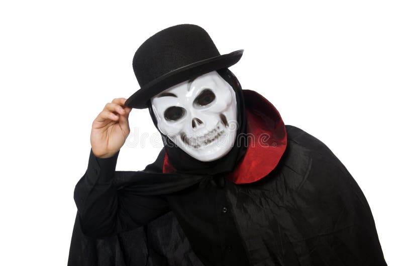 Man in Horror Costume with Mask Isolated on White Stock Photo - Image ...