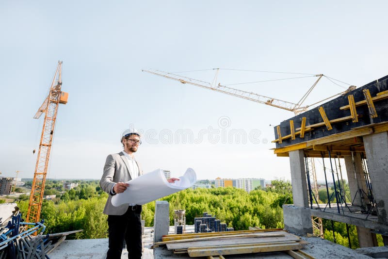 Man with House Drawings on the Structure Stock Image - Image of ...