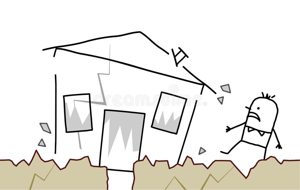 Man with House & Earthquake Stock Vector - Illustration of humor, hand ...