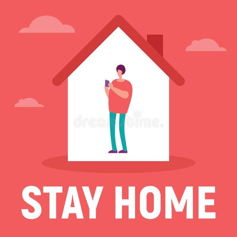 The Man in the House is Inside Communicate with Family, Use Social ...