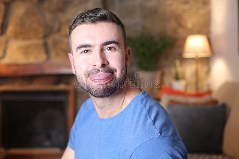 Man with huge lip fillers stock image. Image of health - 208140029