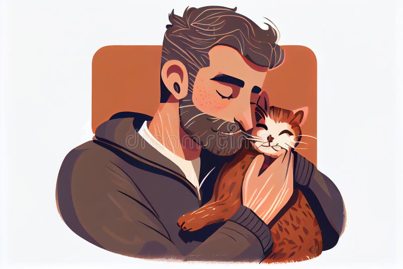 A man hugging his cute cat stock illustration. Illustration of funny ...