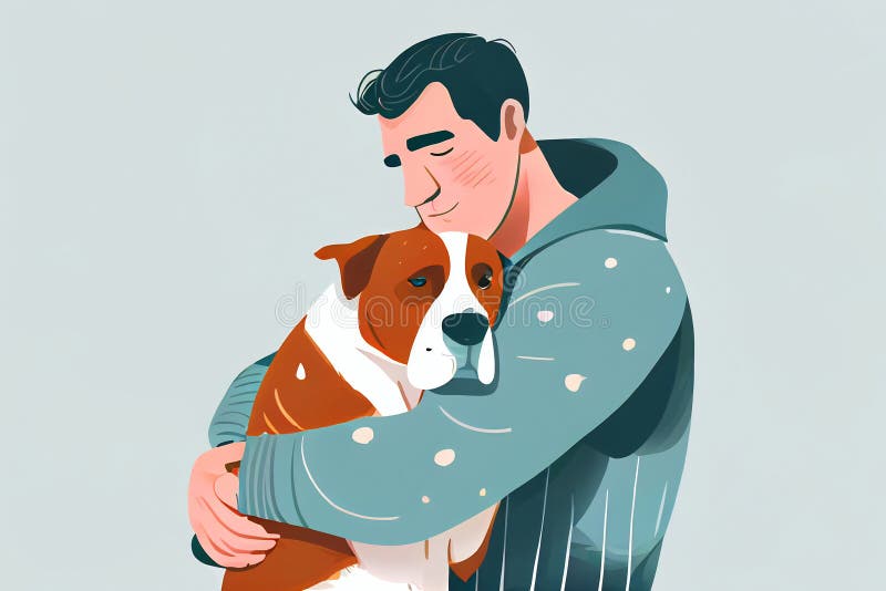 A man hugging his cute dog stock illustration. Illustration of care ...