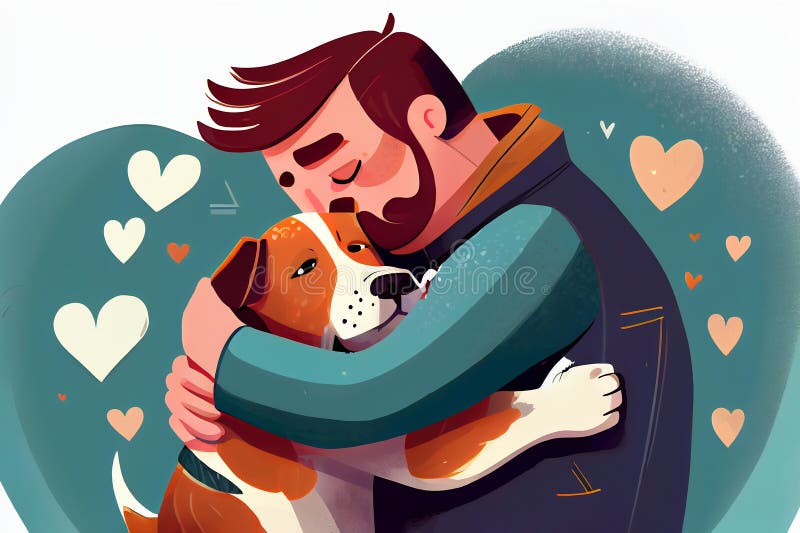 A man hugging his cute dog stock illustration. Illustration of ...