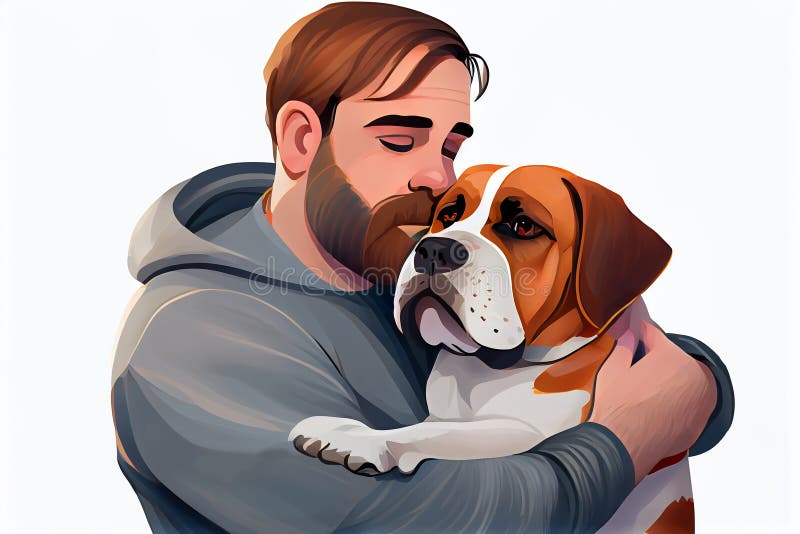 A man hugging his cute dog stock illustration. Illustration of ...