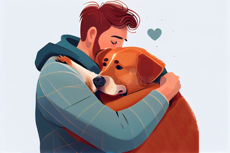 A man hugging his cute dog stock illustration. Illustration of design ...