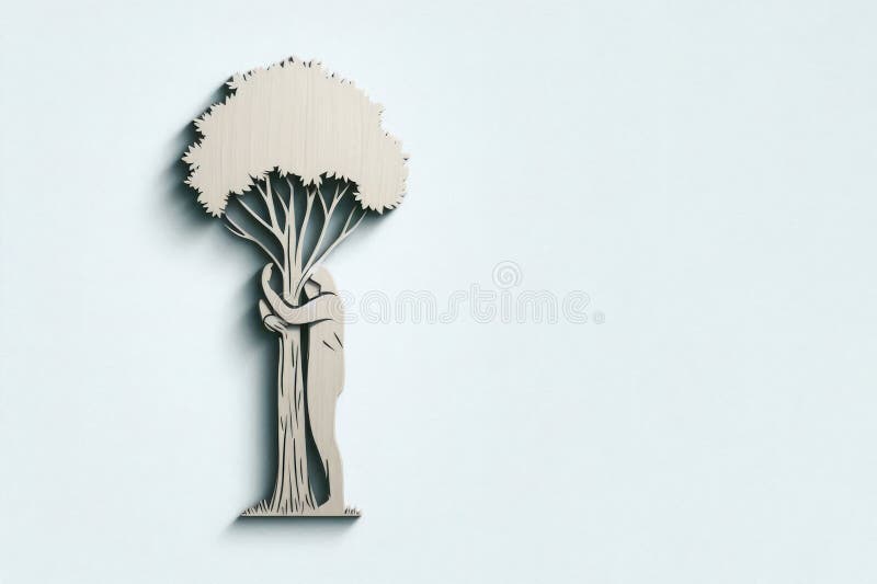A Man Hugging a Tree in a Minimalist Style. Space for Text. Stock Photo ...
