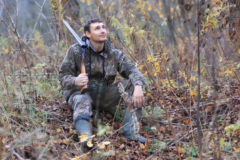 Man Hunter Outdoor in Autumn Hunting Stock Image - Image of forest ...
