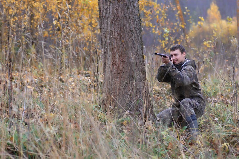 Man Hunter Outdoor in Autumn Hunting Stock Image - Image of forest ...