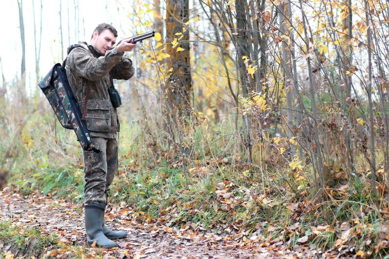 Man Hunter Outdoor in Autumn Hunting Stock Image - Image of forest ...