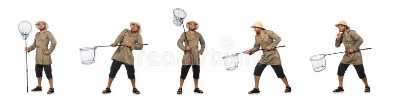 The Man Hunting for Butterflies Isolated on White Stock Photo - Image ...