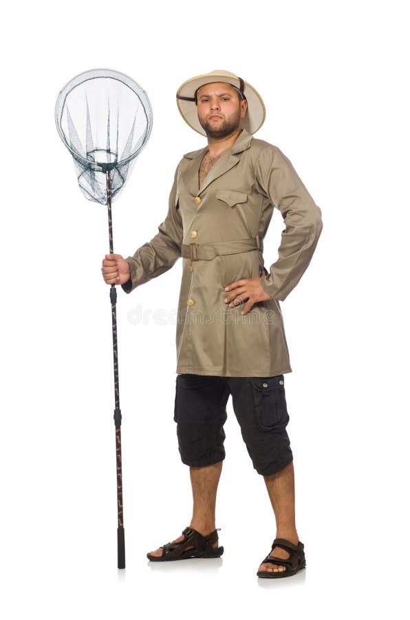 The Man Hunting for Butterflies Isolated on White Stock Image - Image ...