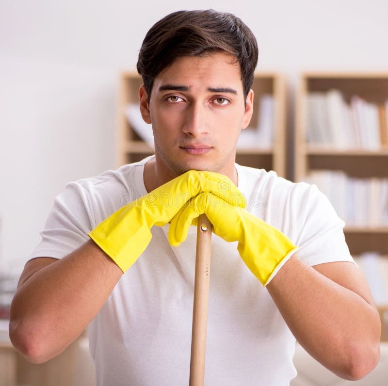 Man Husband Cleaning Home in Family Concept Stock Image - Image of ...