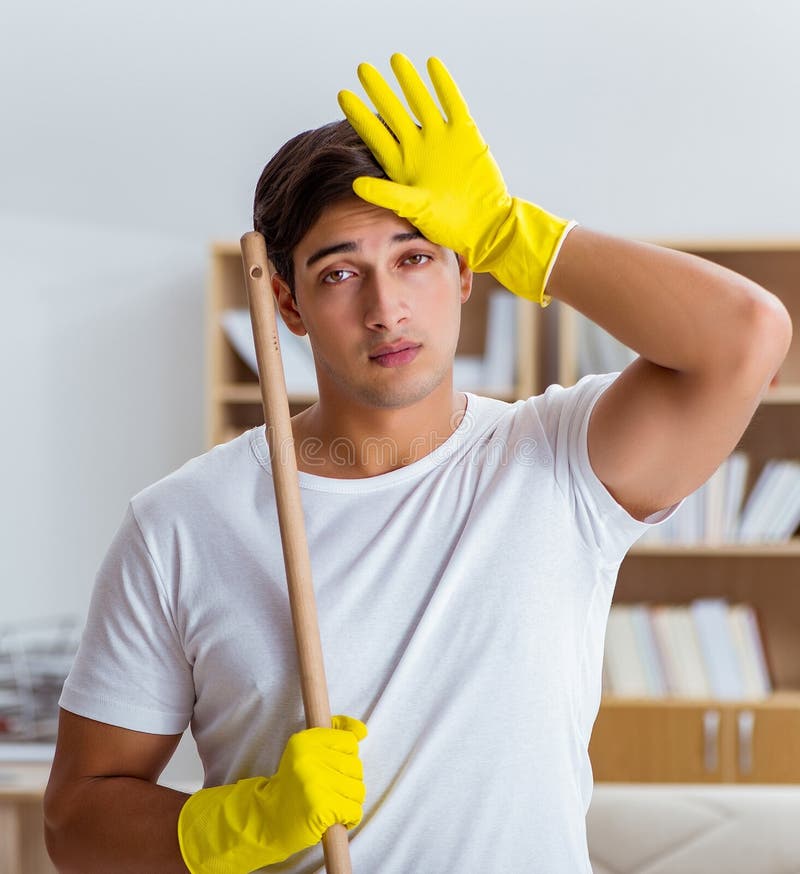 Man Husband Cleaning the House Helping Wife Stock Image - Image of ...