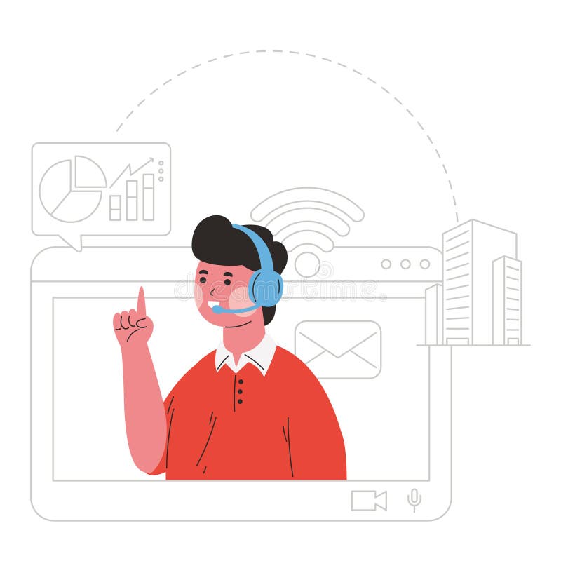 Man Hybrid Work from Home Virtually or Work in Office Stock Vector ...