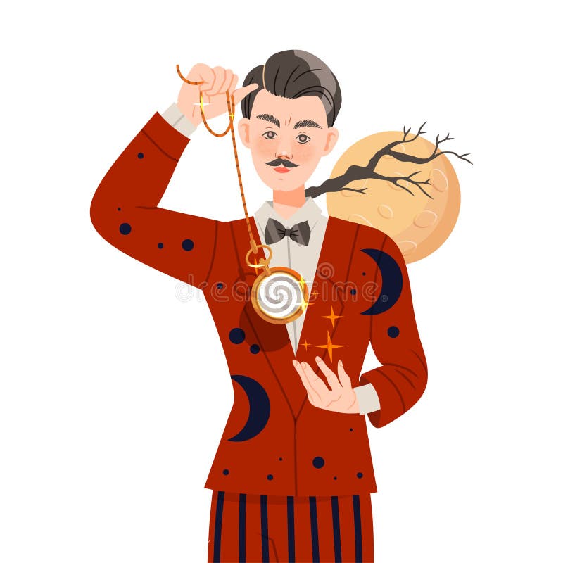 Man Hypnotist Practicing Hypnosis Focusing Attention Vector ...