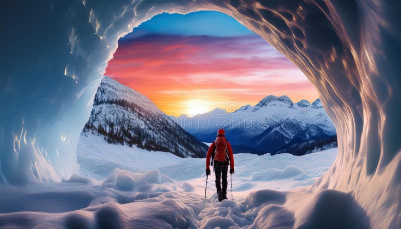 Man in ice cave stock illustration. Illustration of summit - 358578591