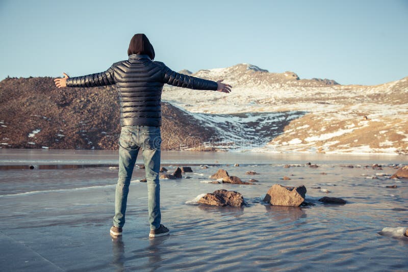 Man on the Ice in Mountain. Stock Photo - Image of journey, nature ...