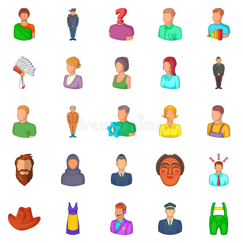 Man Icons Set, Cartoon Style Stock Vector - Illustration of male ...