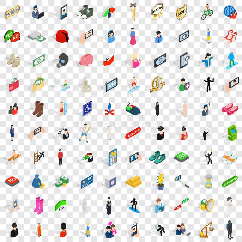 100 Man Icons Set, Isometric 3d Style Stock Vector - Illustration of ...