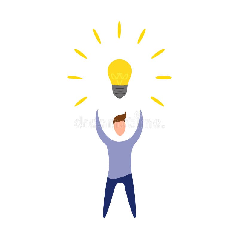 Man with Idea Bulb in Flat Style Stock Illustration - Illustration of ...
