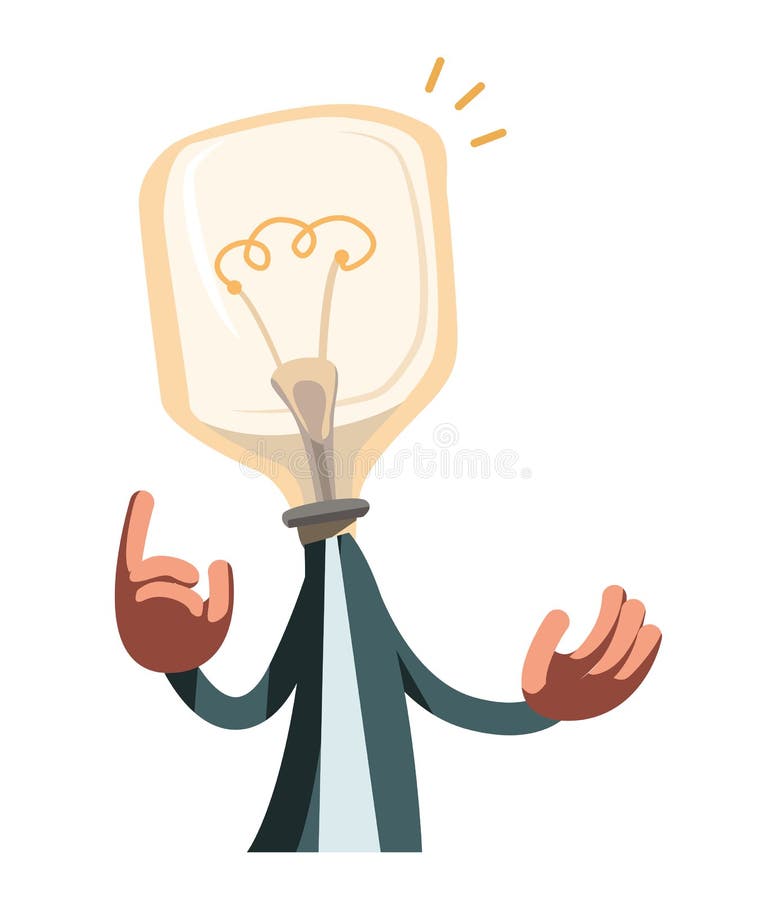 Man with Idea Light Bulb Illustration Cartoon Character Stock ...