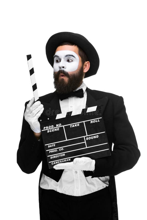 The Mime with Movie Clapperboard Isolated on White Stock Photo - Image ...